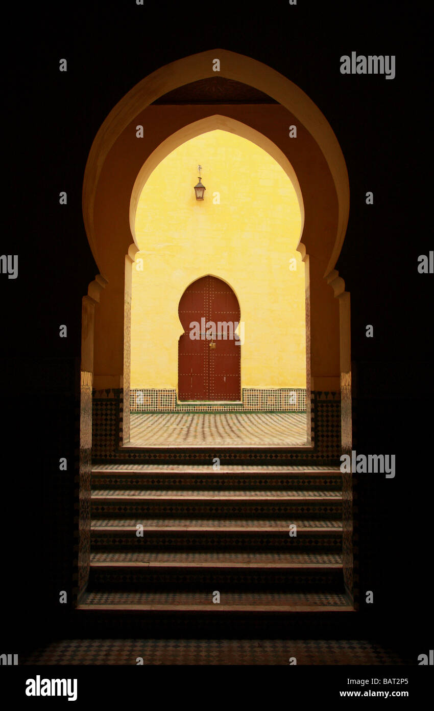 Keyhole arches leading to the courtyard at the Mausoleum of Moulay ...