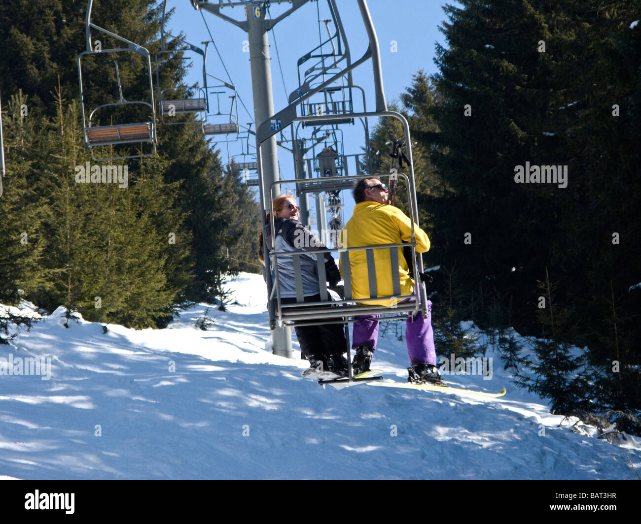 Ski lift at La Mongie, Tourmalet mountains, Pyrenees, France Stock ...