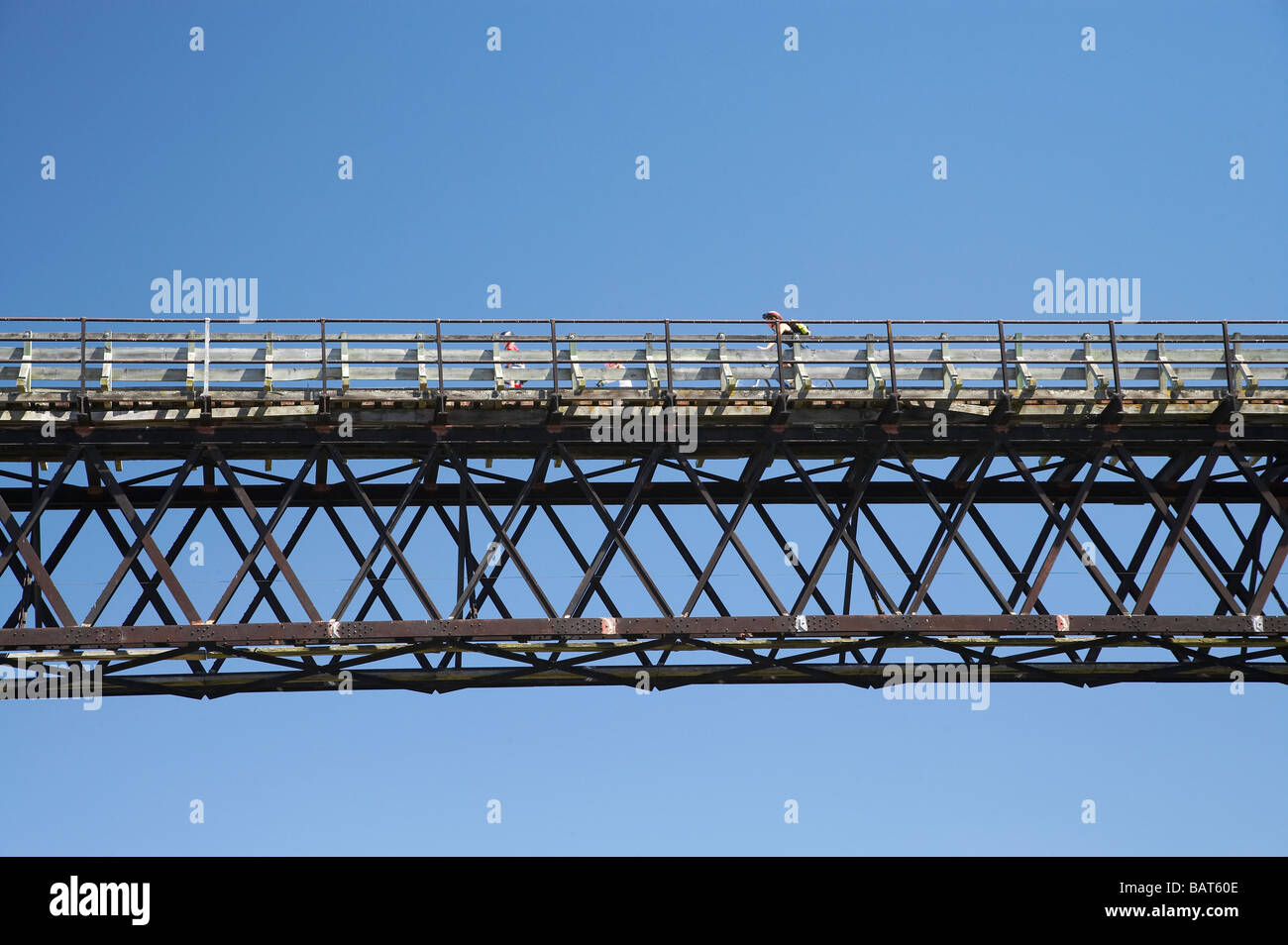 Cyclists on Five Mile Creek Bridge Otago Central Rail Trail near Hyde ...