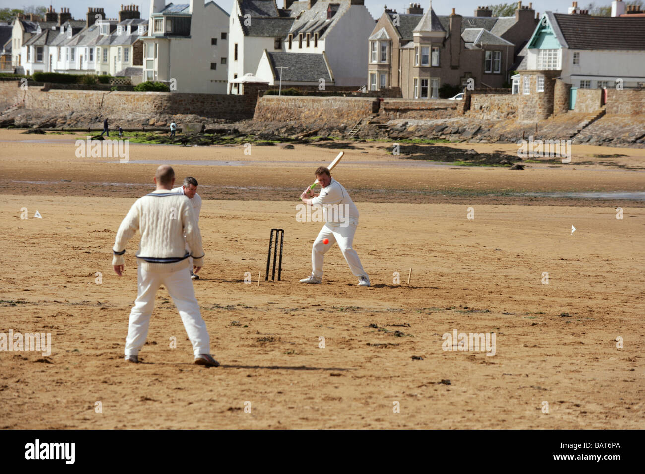Cricket being played on the beach at Elie Stock Photo - Alamy
