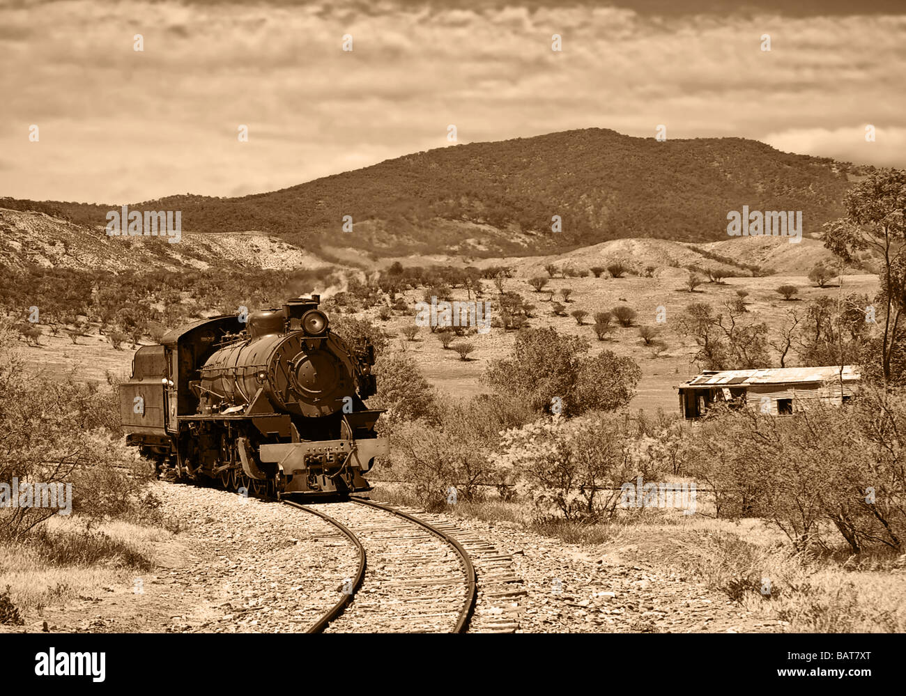 steam train coming around the corner Stock Photo - Alamy