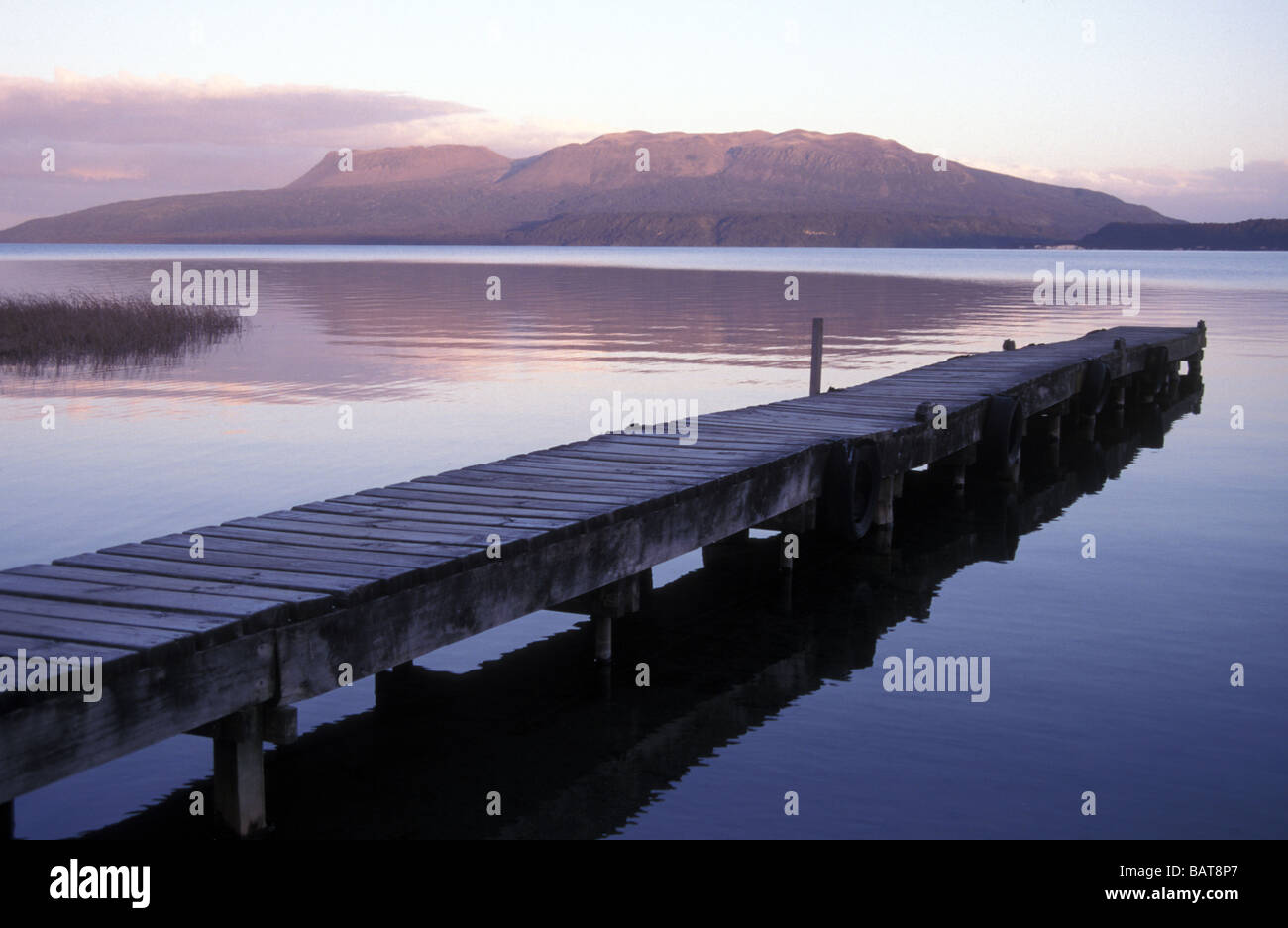 jetty Lake Tarawera and Mount Tarawera volcano Okataina caldera Rotorua ...