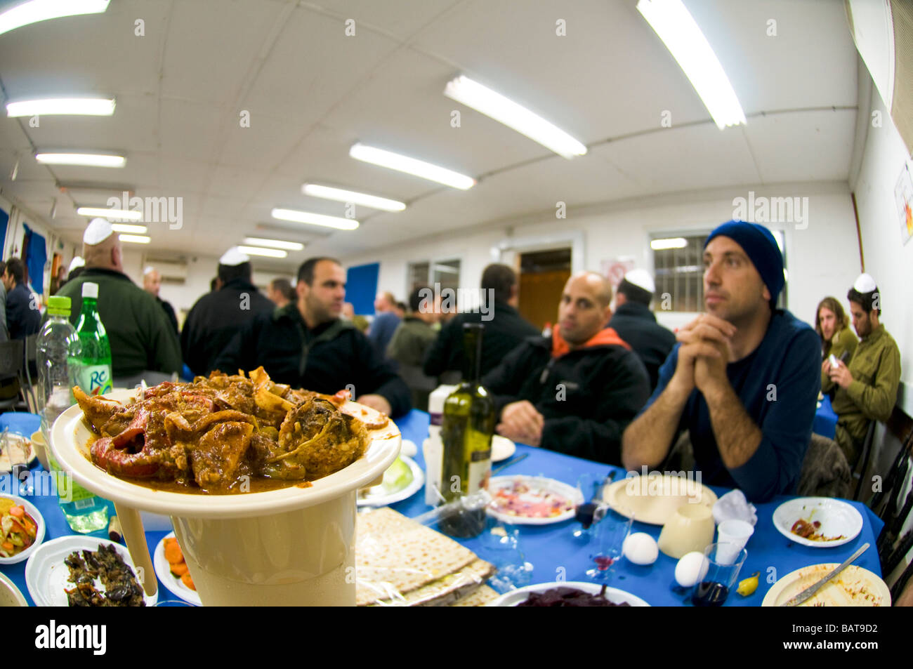 Israel Army Base Soldiers around Tables set for the traditional ...