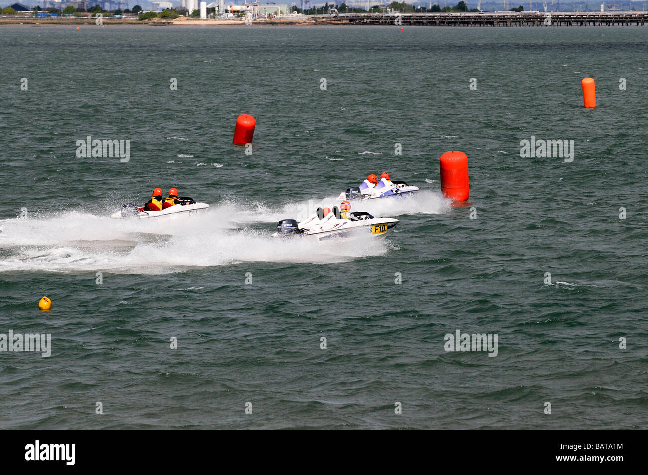 Fletcher speed boats racing off Calshot Spit Hampshire Stock Photo - Alamy