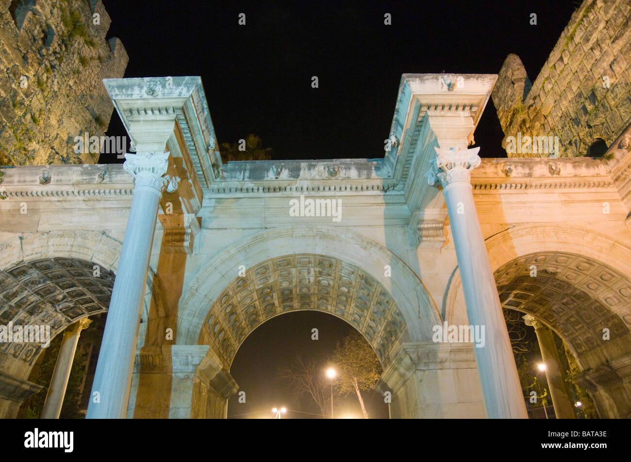 Turkey Antalya Hadrian s Gate at night Stock Photo - Alamy