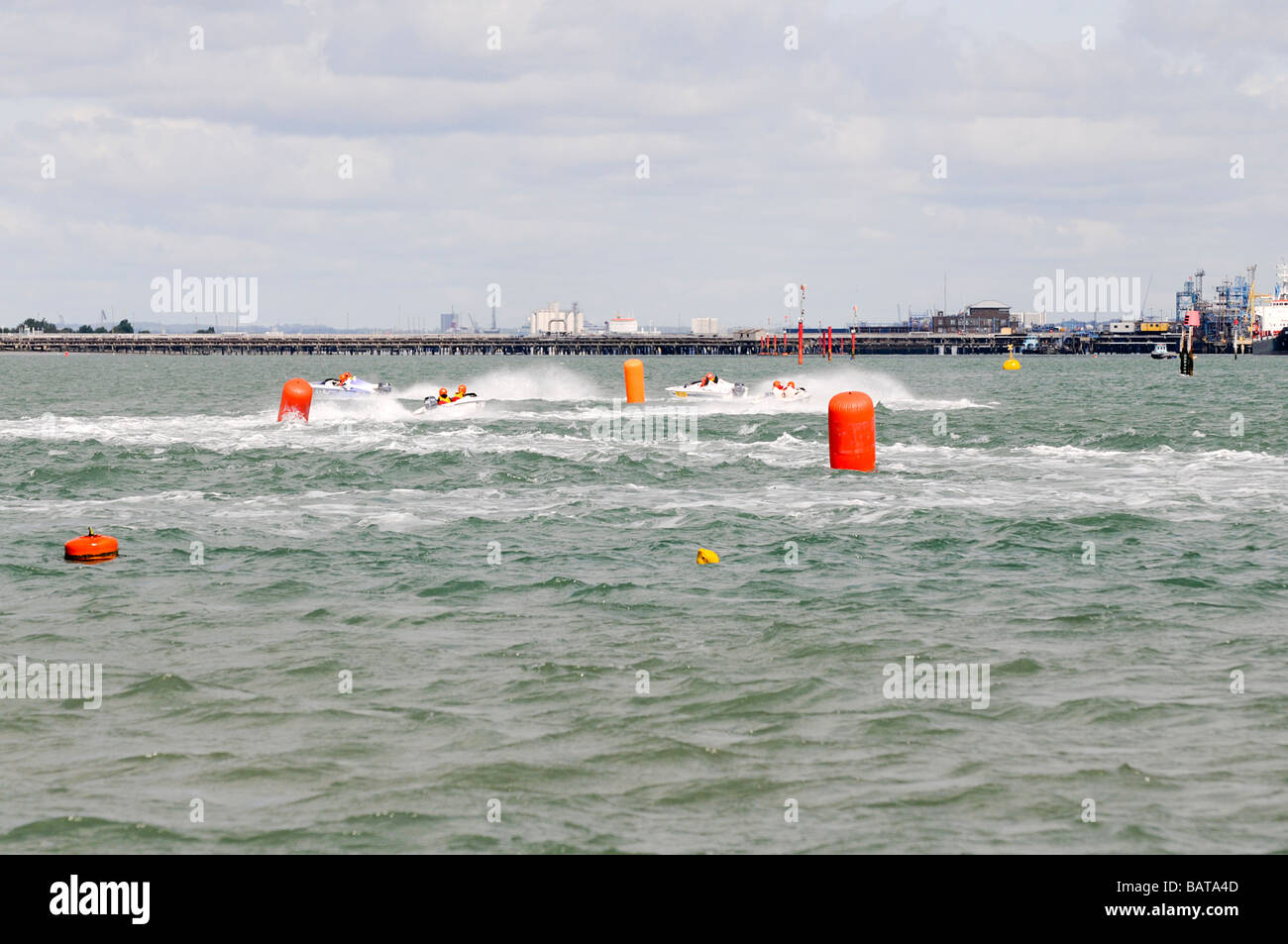 Fletcher speed boats racing off Calshot Spit Hampshire Stock Photo - Alamy