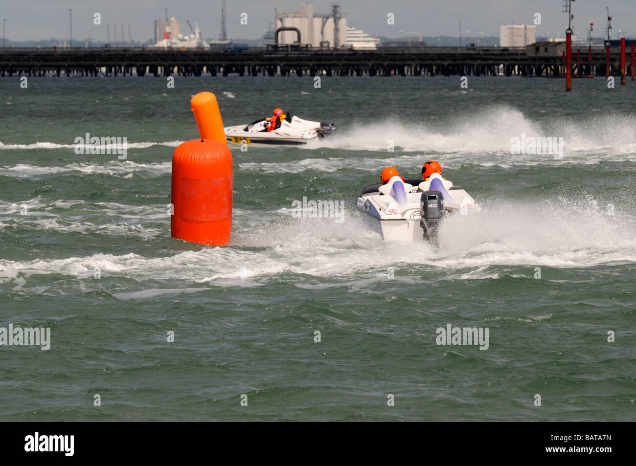 Fletcher speed boats racing off Calshot Spit Hampshire Stock Photo - Alamy