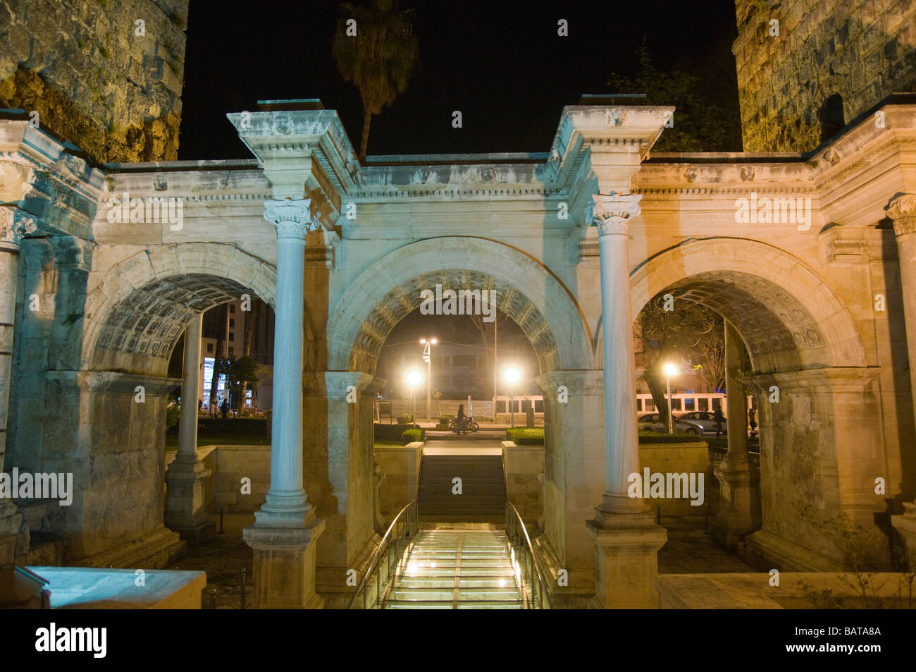 Turkey Antalya Hadrian s Gate at night Stock Photo - Alamy