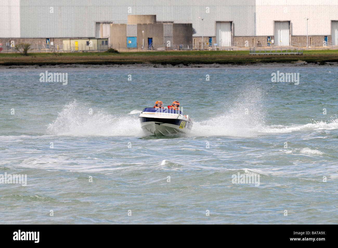 Fletcher speed boats racing off Calshot Spit Hampshire Stock Photo - Alamy