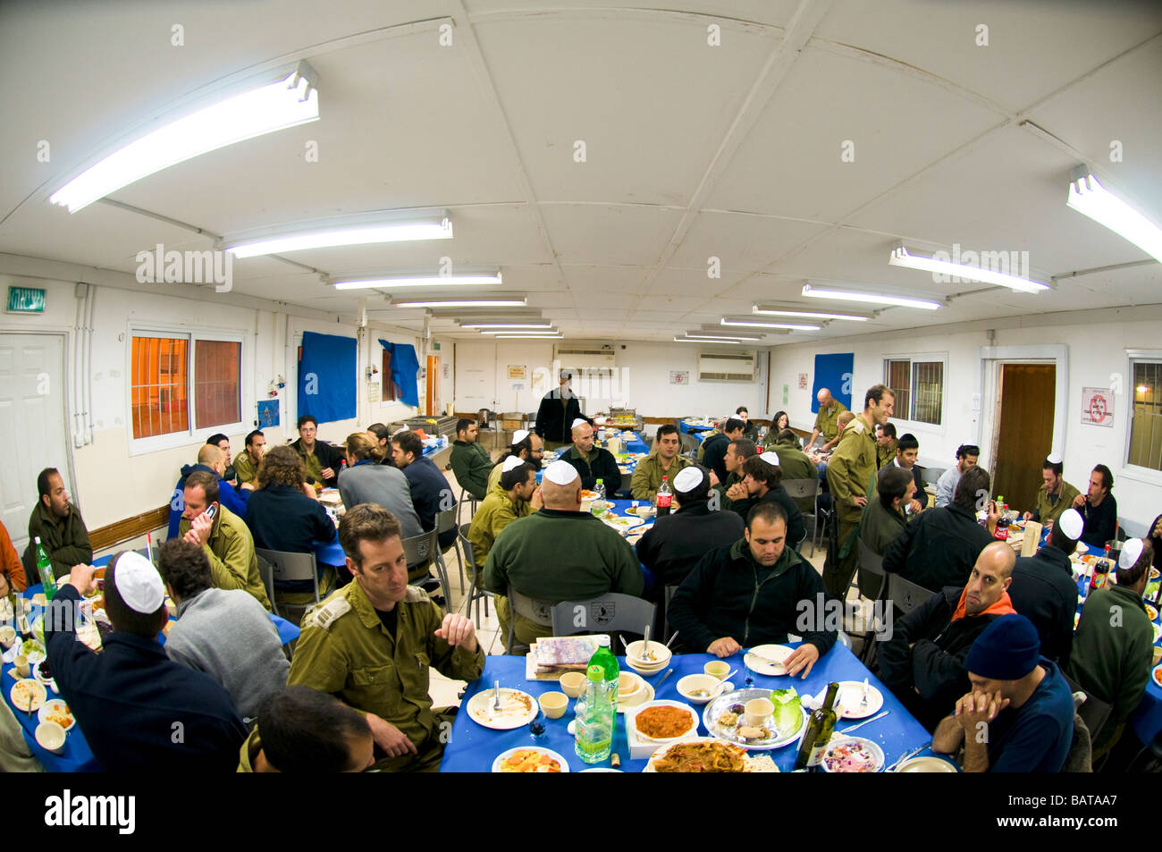Israel Army Base Soldiers around Tables set for the traditional ...