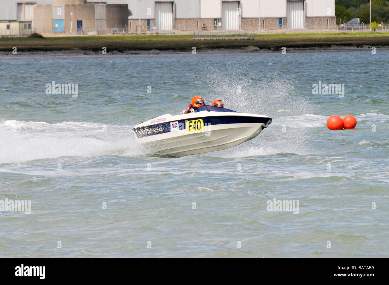 Fletcher speed boats racing off Calshot Spit Hampshire Stock Photo - Alamy