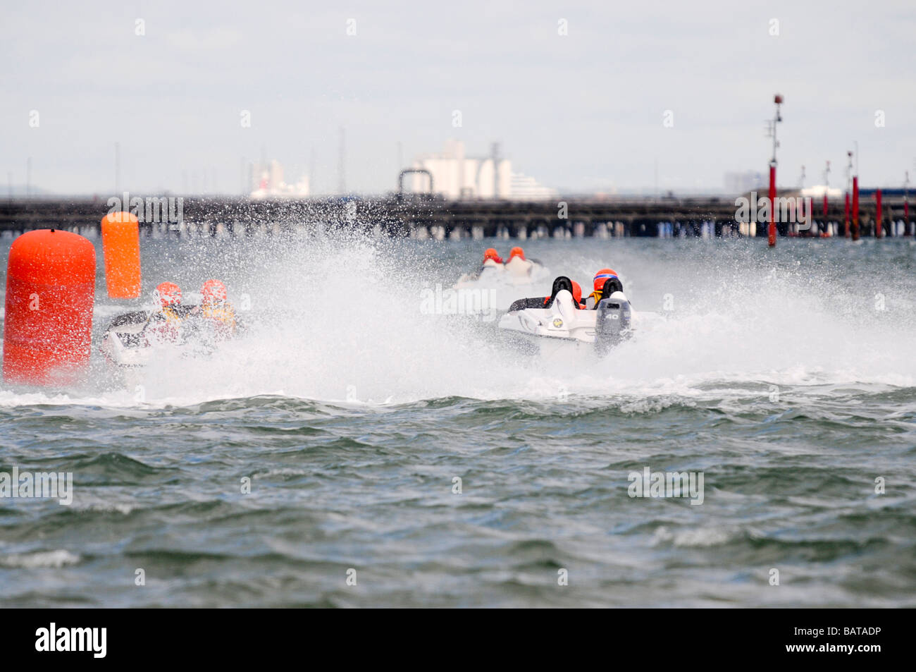 Fletcher speed boats racing off Calshot Spit Hampshire Stock Photo - Alamy