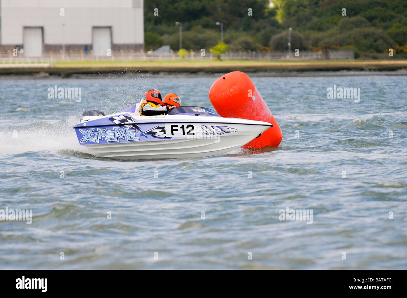 Fletcher speed boats racing off Calshot Spit Hampshire Stock Photo - Alamy