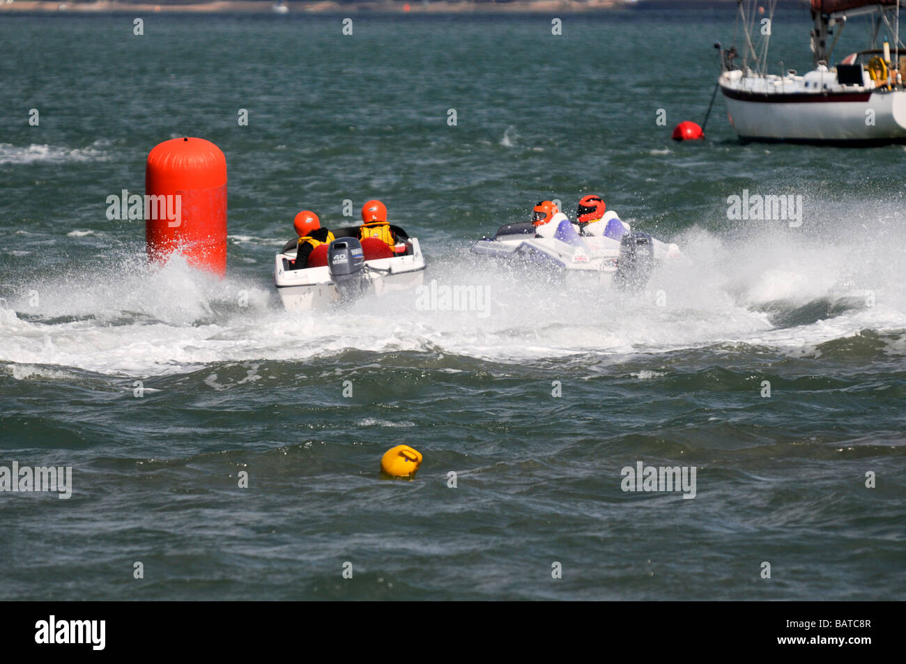 Fletcher speed boats racing off Calshot Spit Hampshire Stock Photo - Alamy