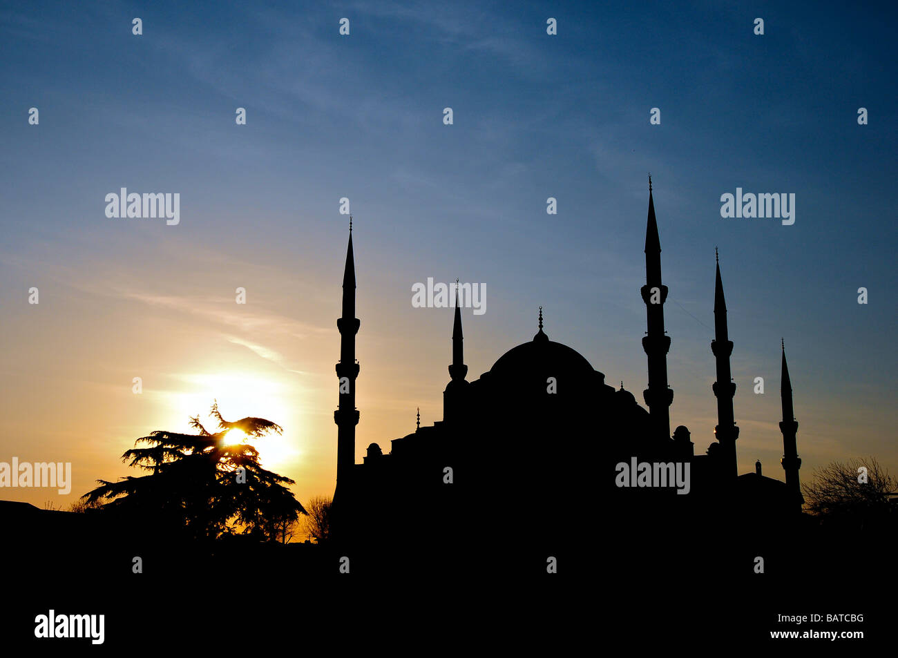 Sunset at the Sultan Ahmed / Blue Mosque, Istanbul, Turkey Stock Photo ...
