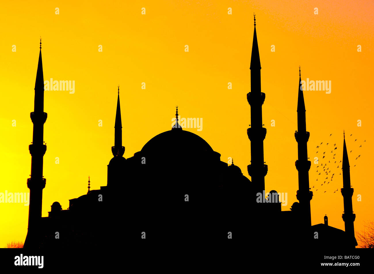 Sunset at the Sultan Ahmed / Blue Mosque, Istanbul, Turkey Stock Photo ...