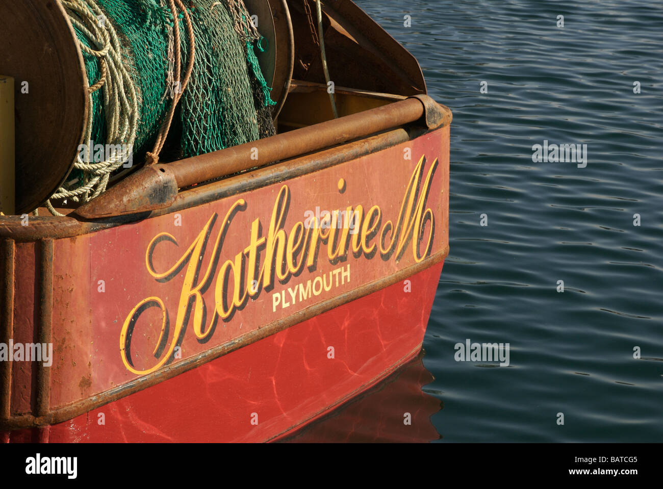 Katherine M name on fishing boat, Barbican, Sutton Harbour, Plymouth ...