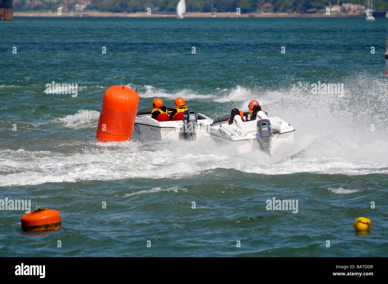Fletcher speed boats racing off Calshot Spit Hampshire Stock Photo - Alamy
