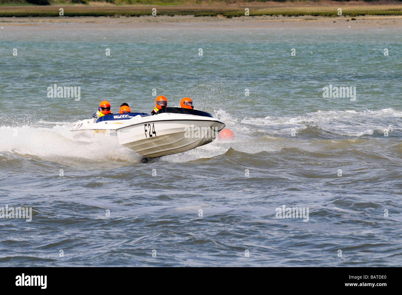 Fletcher speed boats racing off Calshot Spit Hampshire Stock Photo - Alamy