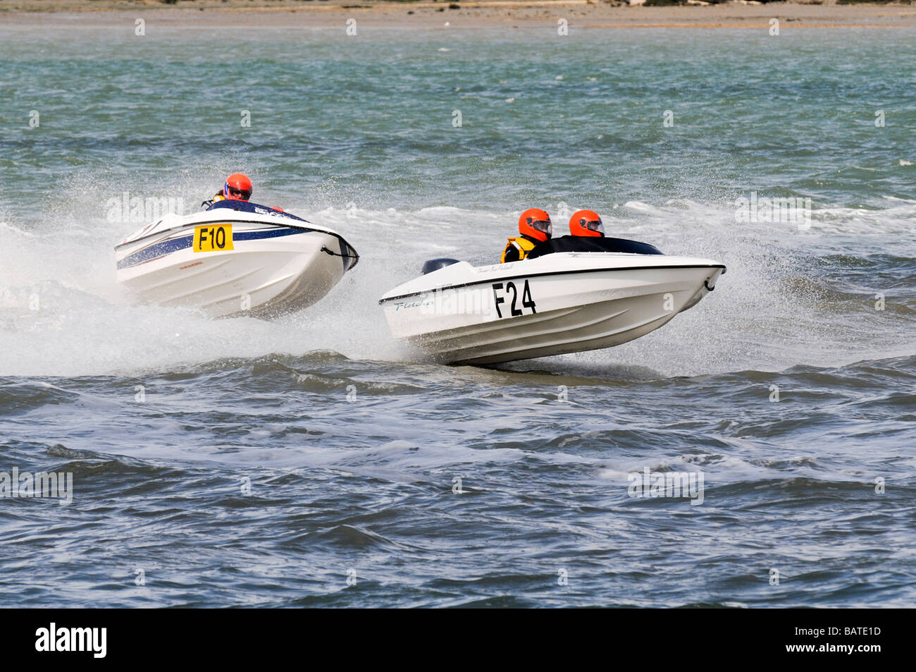 Fletcher speed boats racing off Calshot Spit Hampshire Stock Photo - Alamy