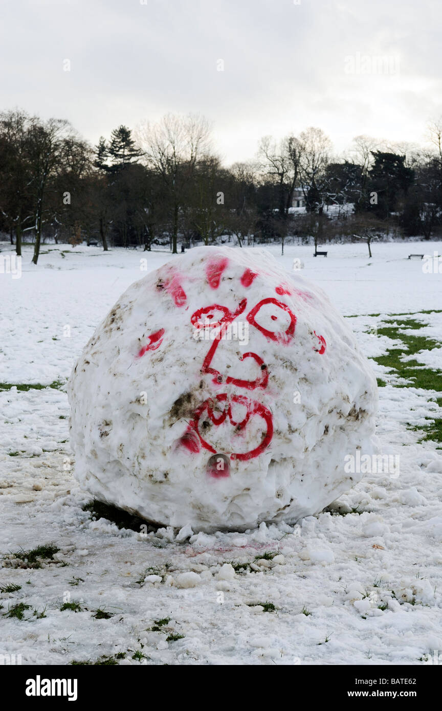 Giant snowball with spray painted face in Springfield park Hackney ...