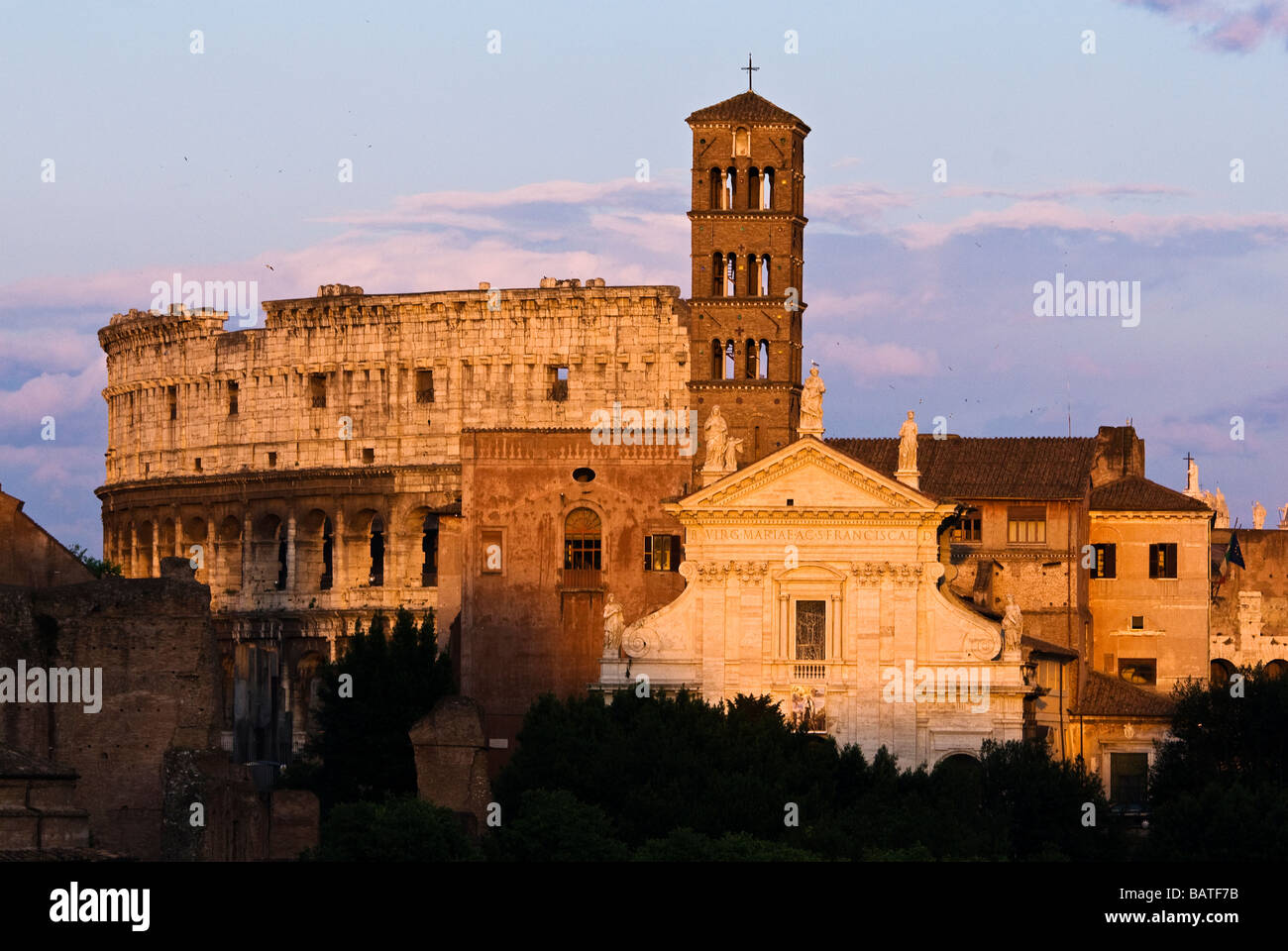 Roman forum and church of st. Francesca Romana and Coliseum in Rome ...