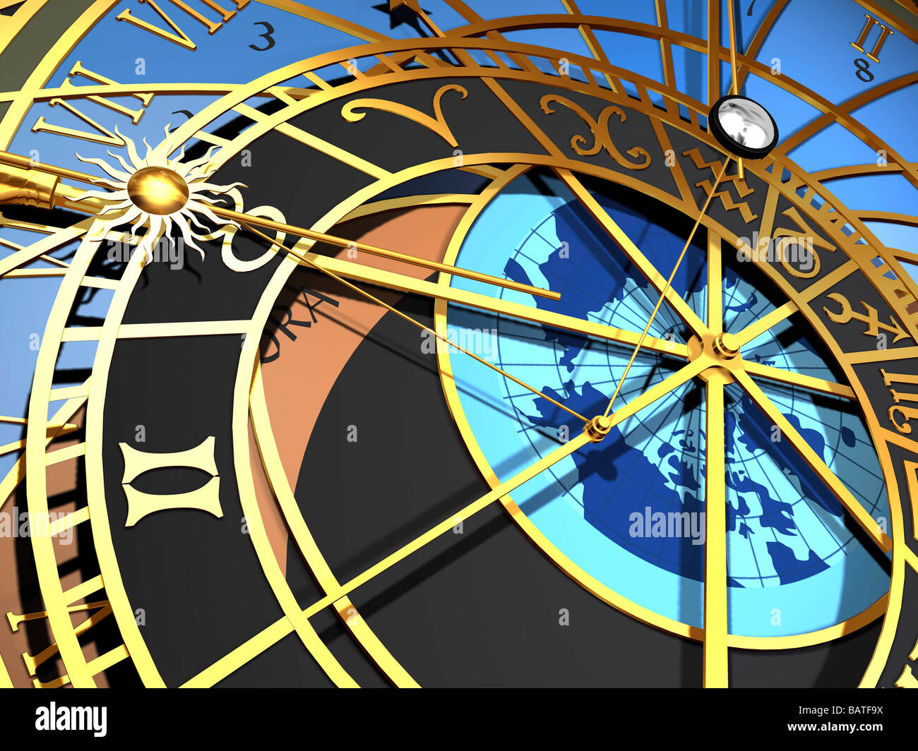 Astronomical clock. Computer artwork based on the 15th century ...