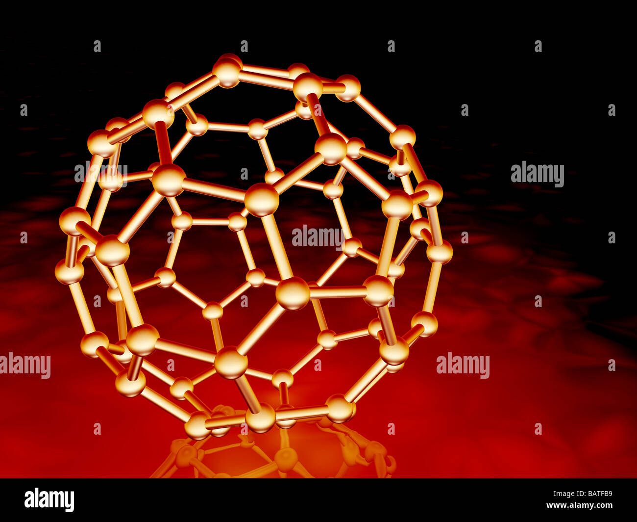 Buckminsterfullerene molecule. Molecular model of a fullerene molecule ...