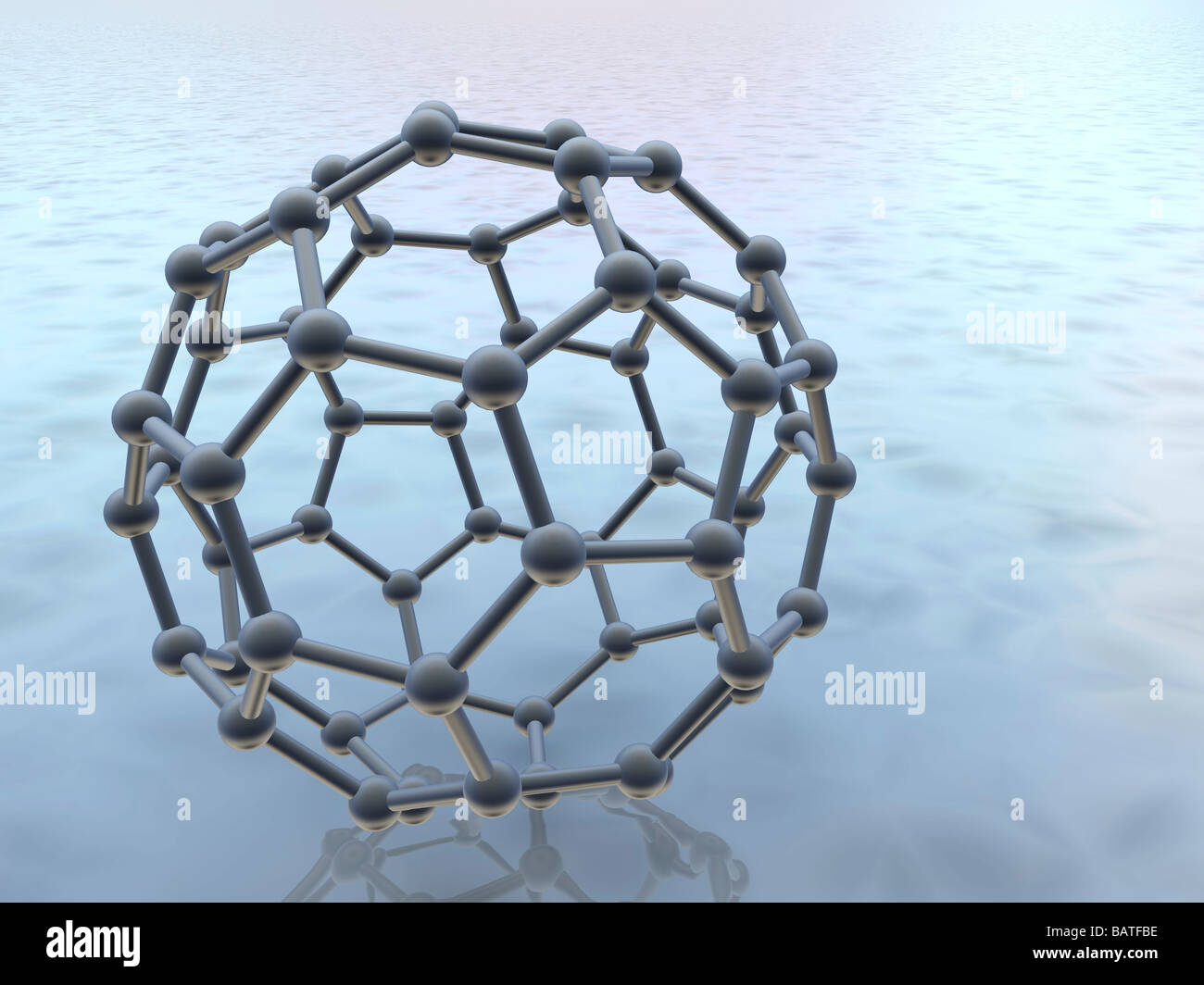 Buckminsterfullerene molecule. Molecular model of a fullerene molecule ...