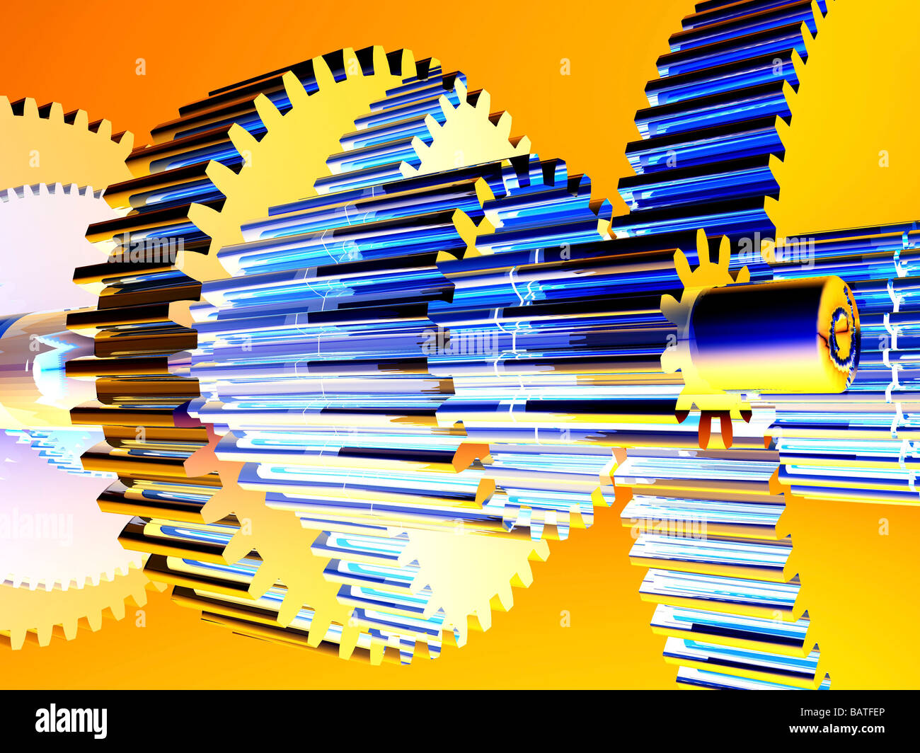 Gear wheels, computer artwork. Gear wheels, orcogs, transmit rotational ...