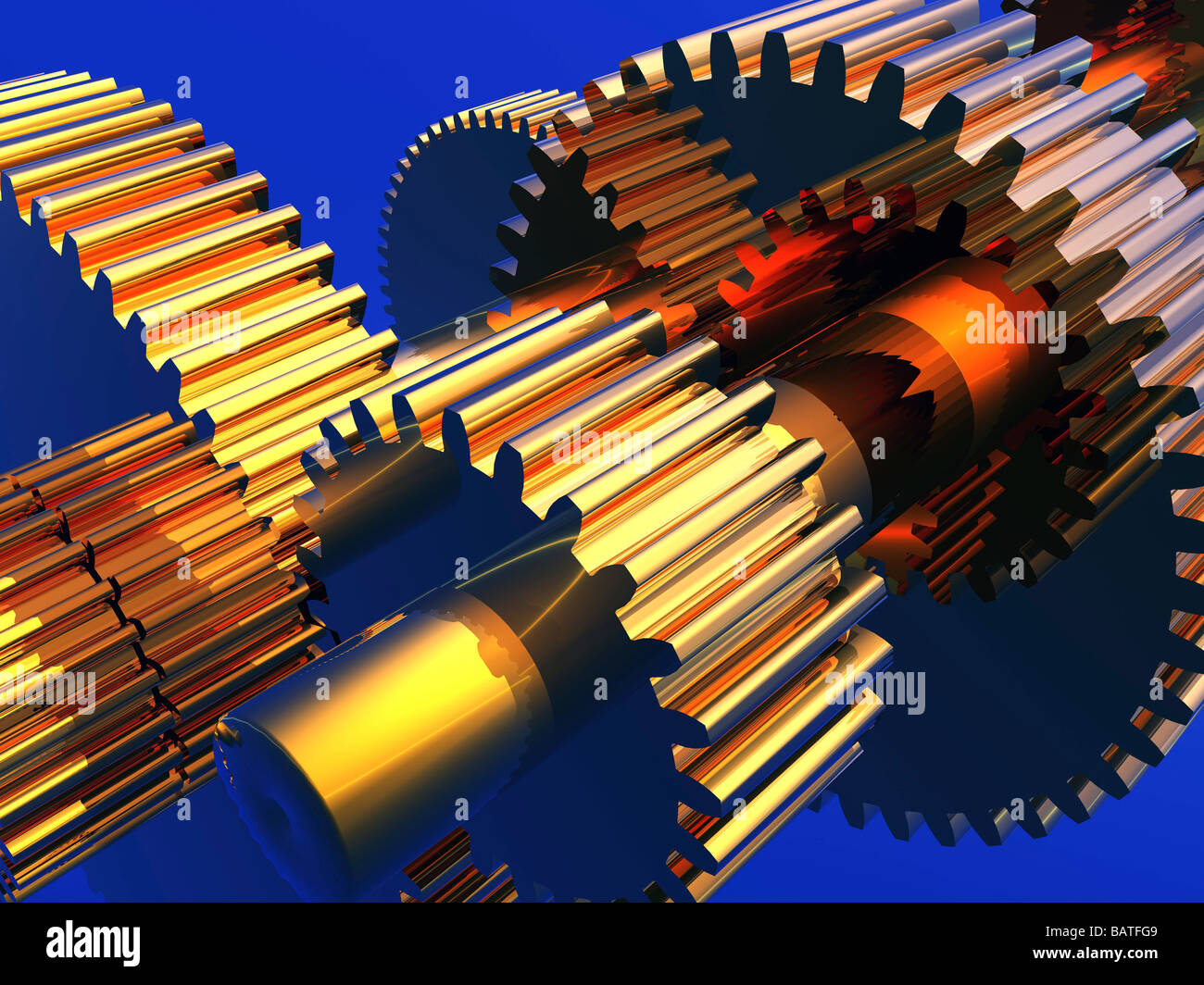 Gear wheels, computer artwork. Gear wheels, orcogs, transmit rotational ...
