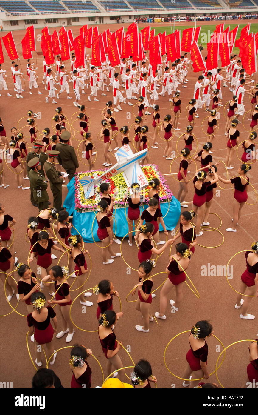 School children at the city sports stadium to rehearse for a parade in ...