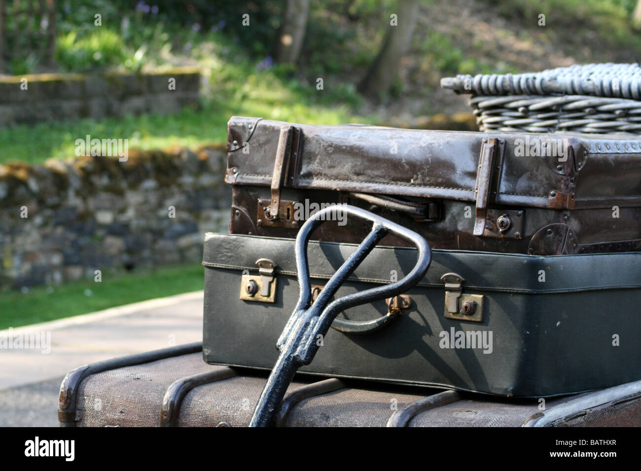 Passenger luggage on a railway platform trolley at Ingrow West Railway ...