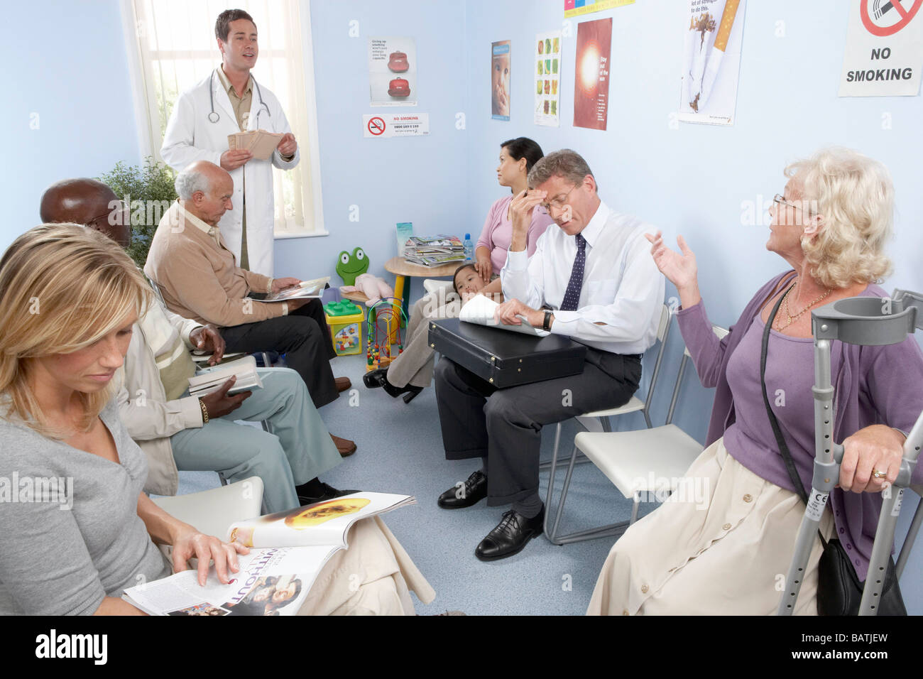 General practice waiting room filled with patients Stock Photo - Alamy