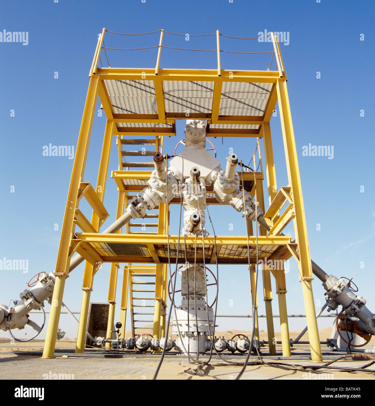 Christmas tree assembly. An array of pipes and valves fitted to a ...