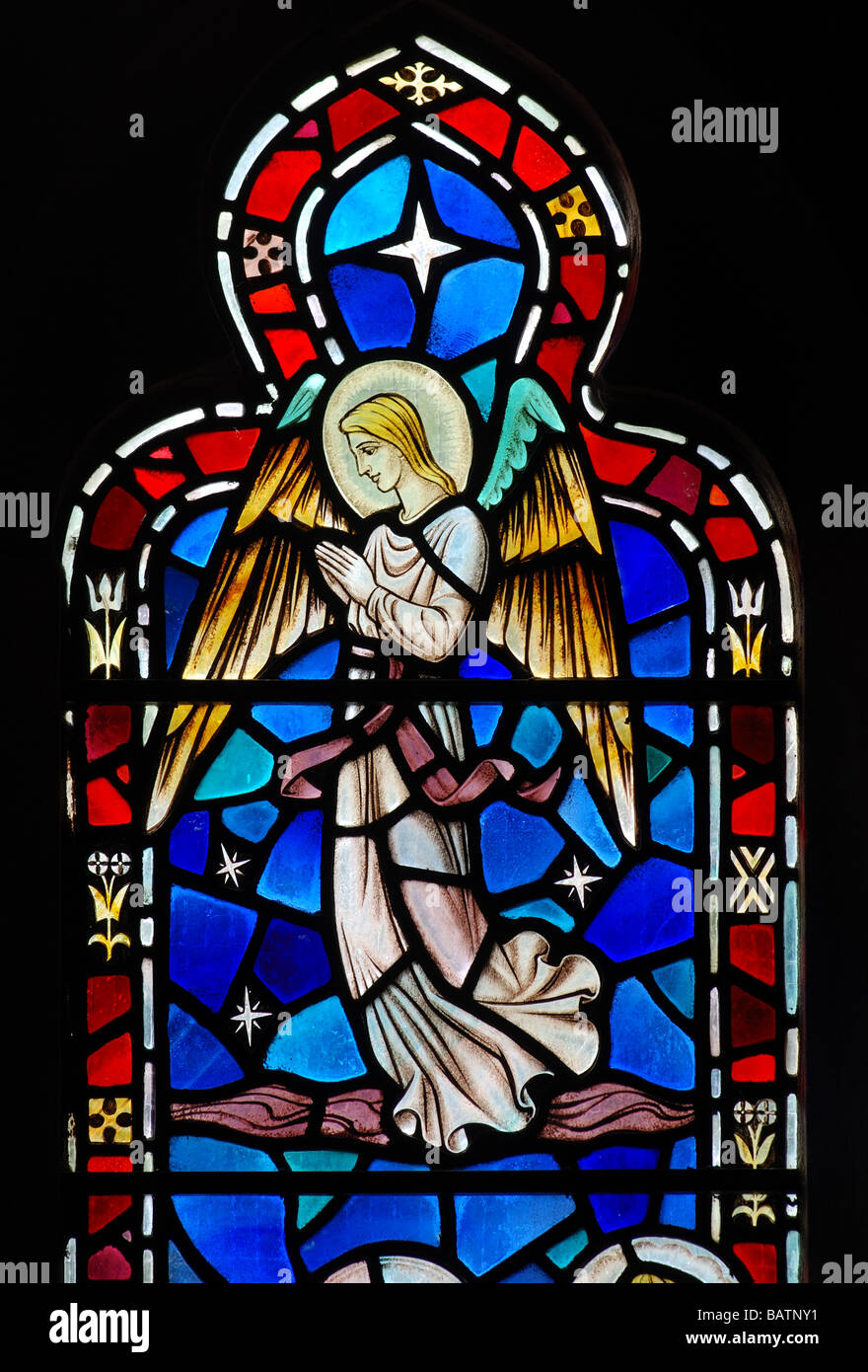 Angel stained glass, St.Mary`s Church, Cubbington, Warwickshire ...