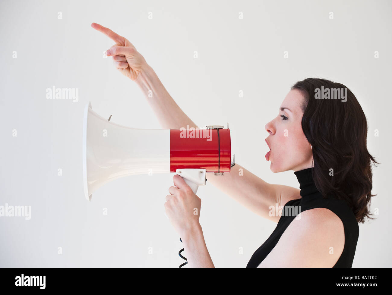 Standing holding communication megaphone authority hi-res stock ...