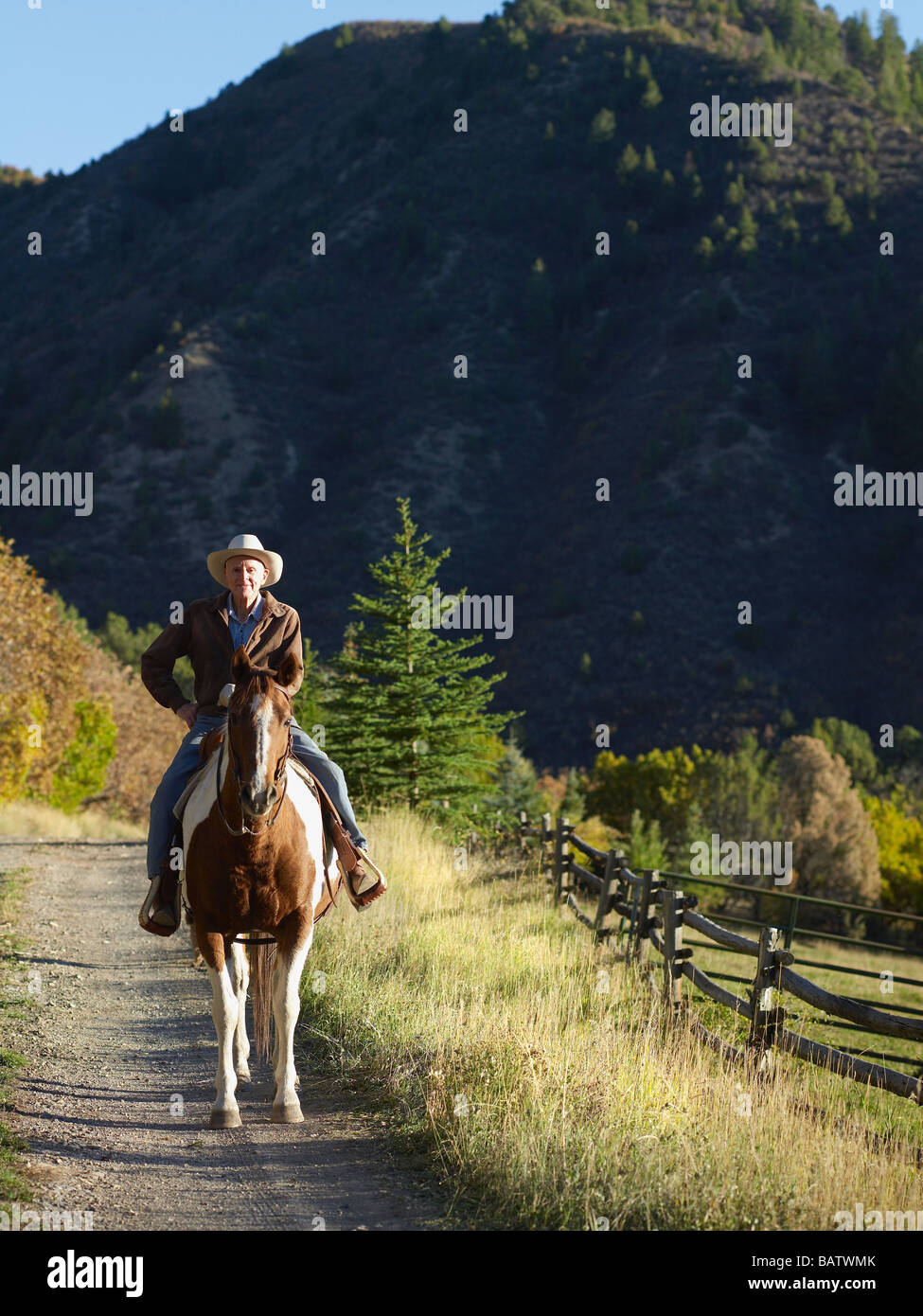 USA, Colorado, Senior man horseback riding Stock Photo - Alamy