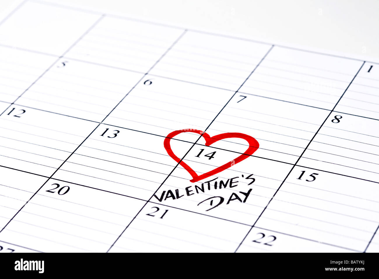 valentine´s day marked with heart in calendar Stock Photo - Alamy