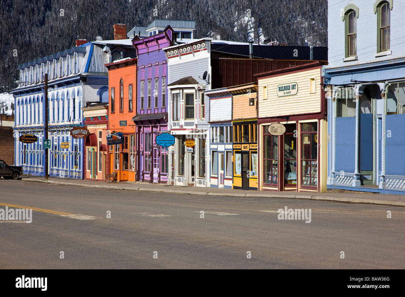Historic downtown Silverton Colorado the main street is lined with ...