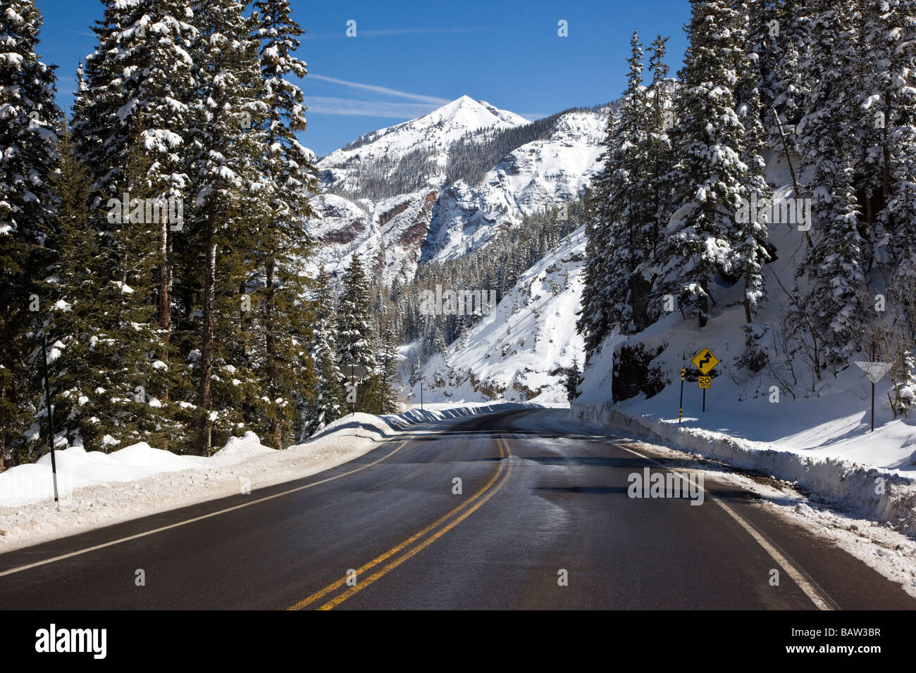 Winter view of The Million Dollar Highway western Colorado between ...