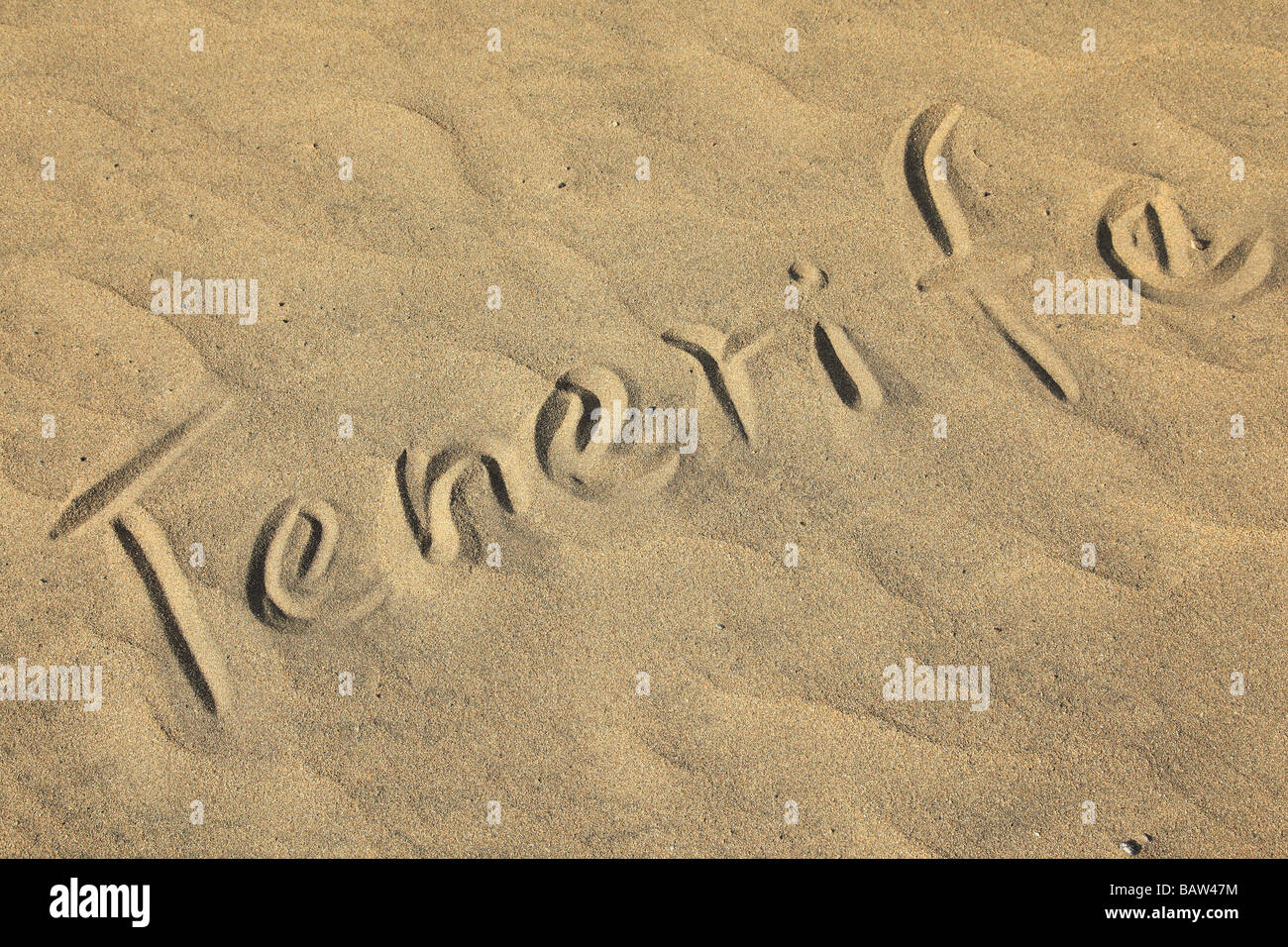 Tenerife word written in sand hi-res stock photography and images - Alamy