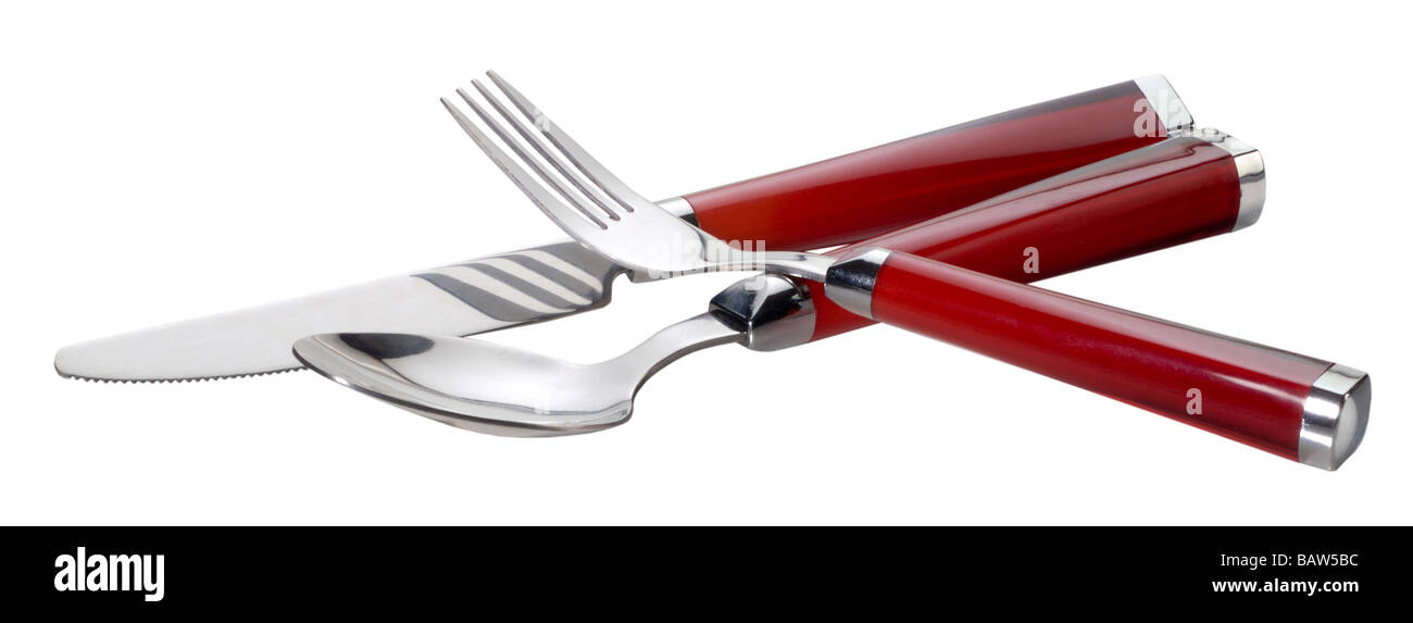 Set of silverware with deep red hands Stock Photo - Alamy