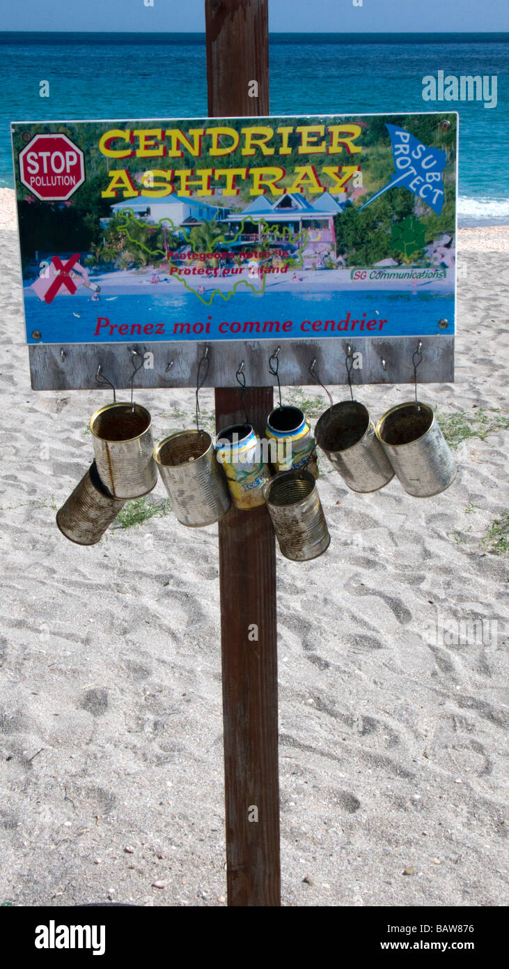 Tin can ash trays available to keep Shell Beach clean Gustavia St Barts ...