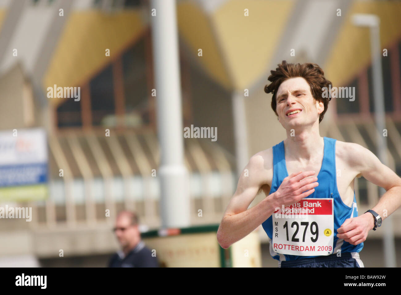 One man running at Rotterdam Street City Marathon, April 2009 ...