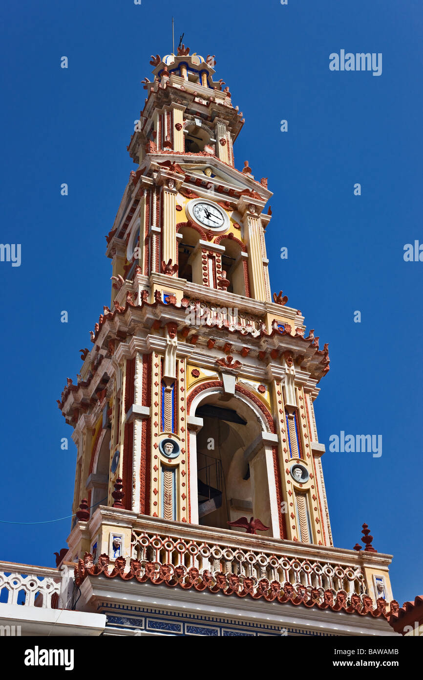 Panormitis monastery bell tower, Symi island, Greece Stock Photo - Alamy