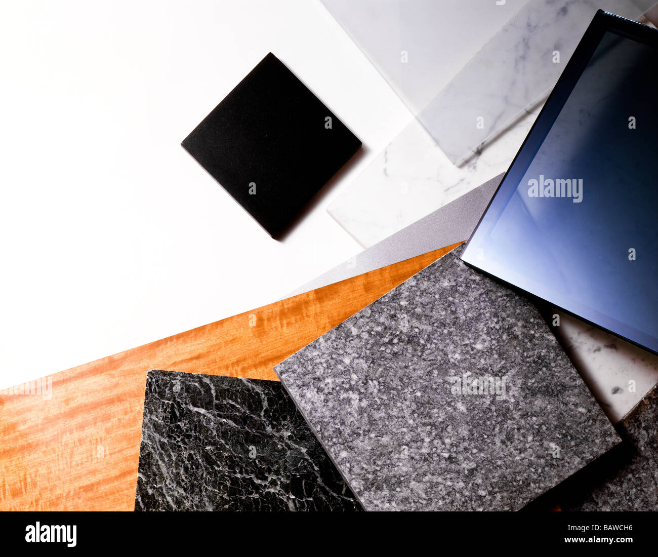 Various interior and exterior building materials on a white background ...