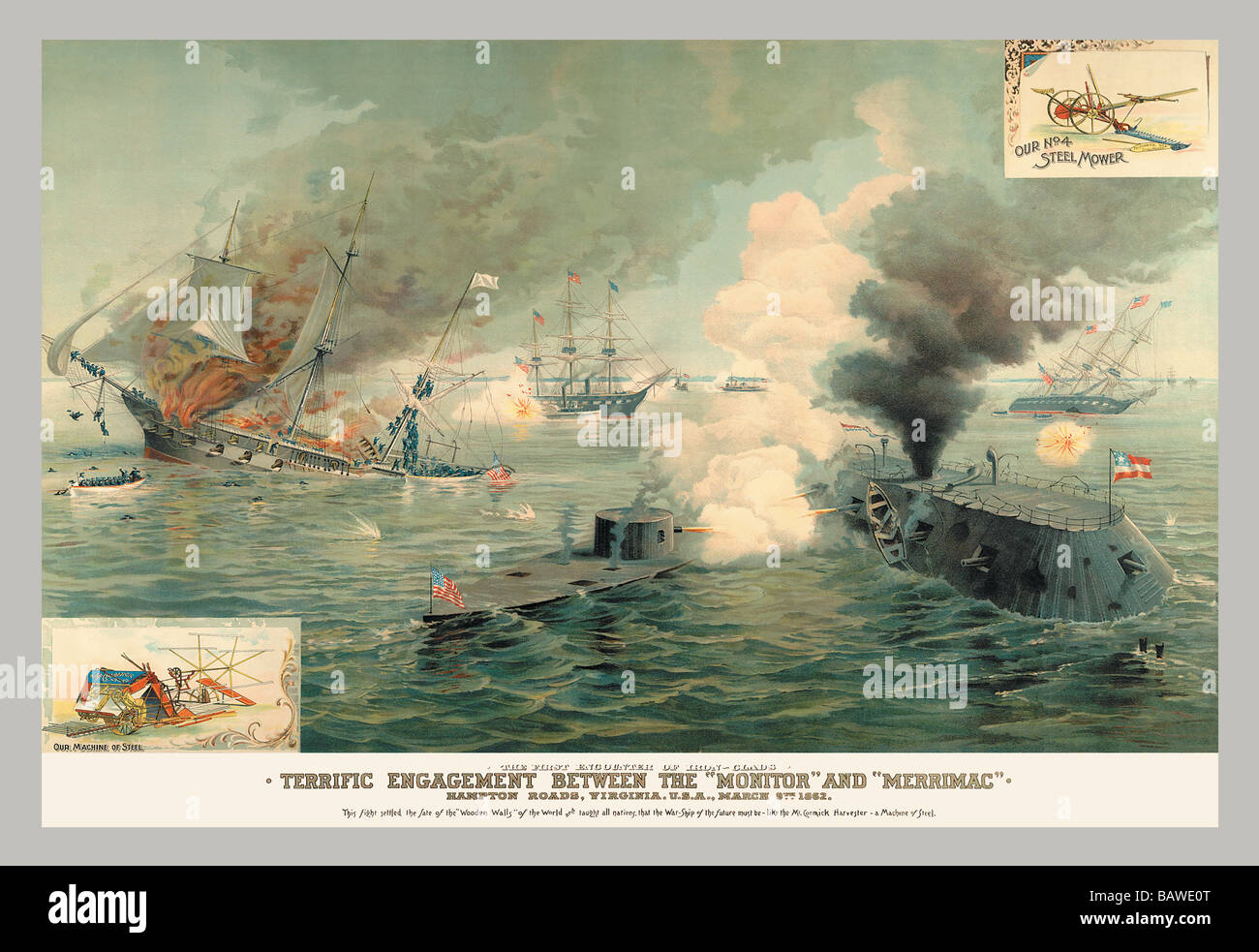 The First Encounter of Ironclads "Monitor" and "Merrimac Stock Photo ...