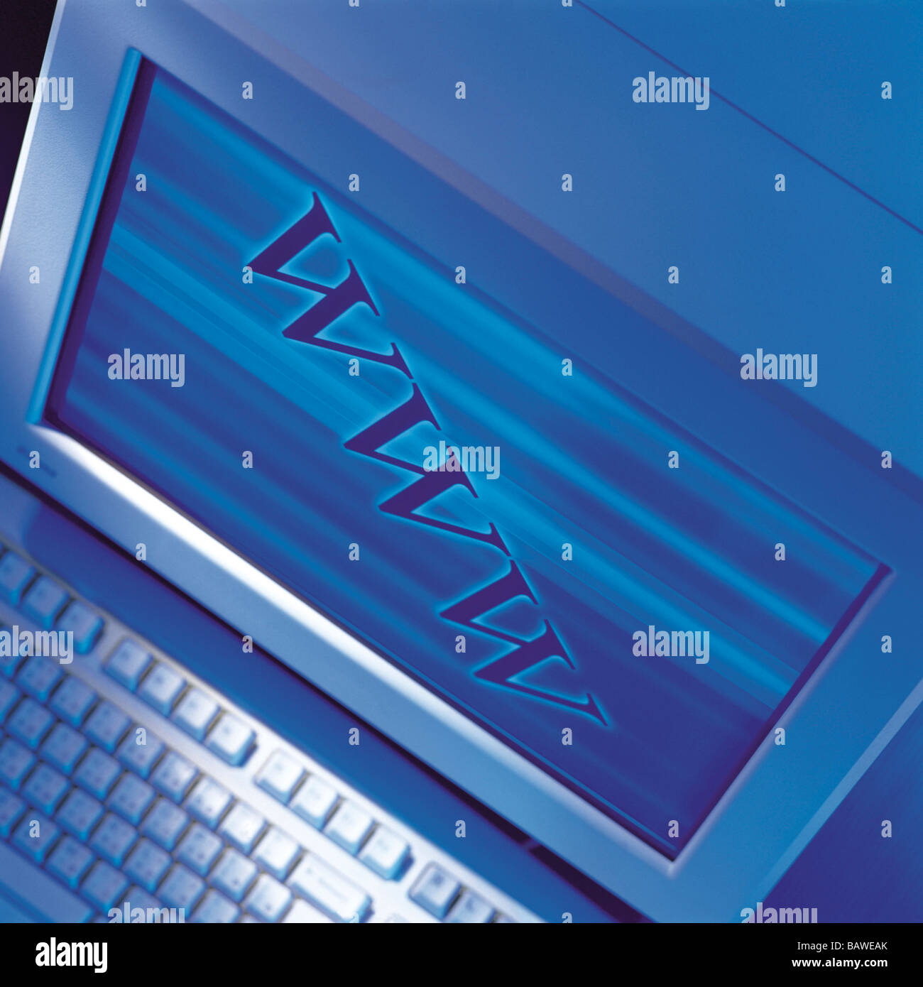 Computer monitor and keyboards elevated view Stock Photo - Alamy