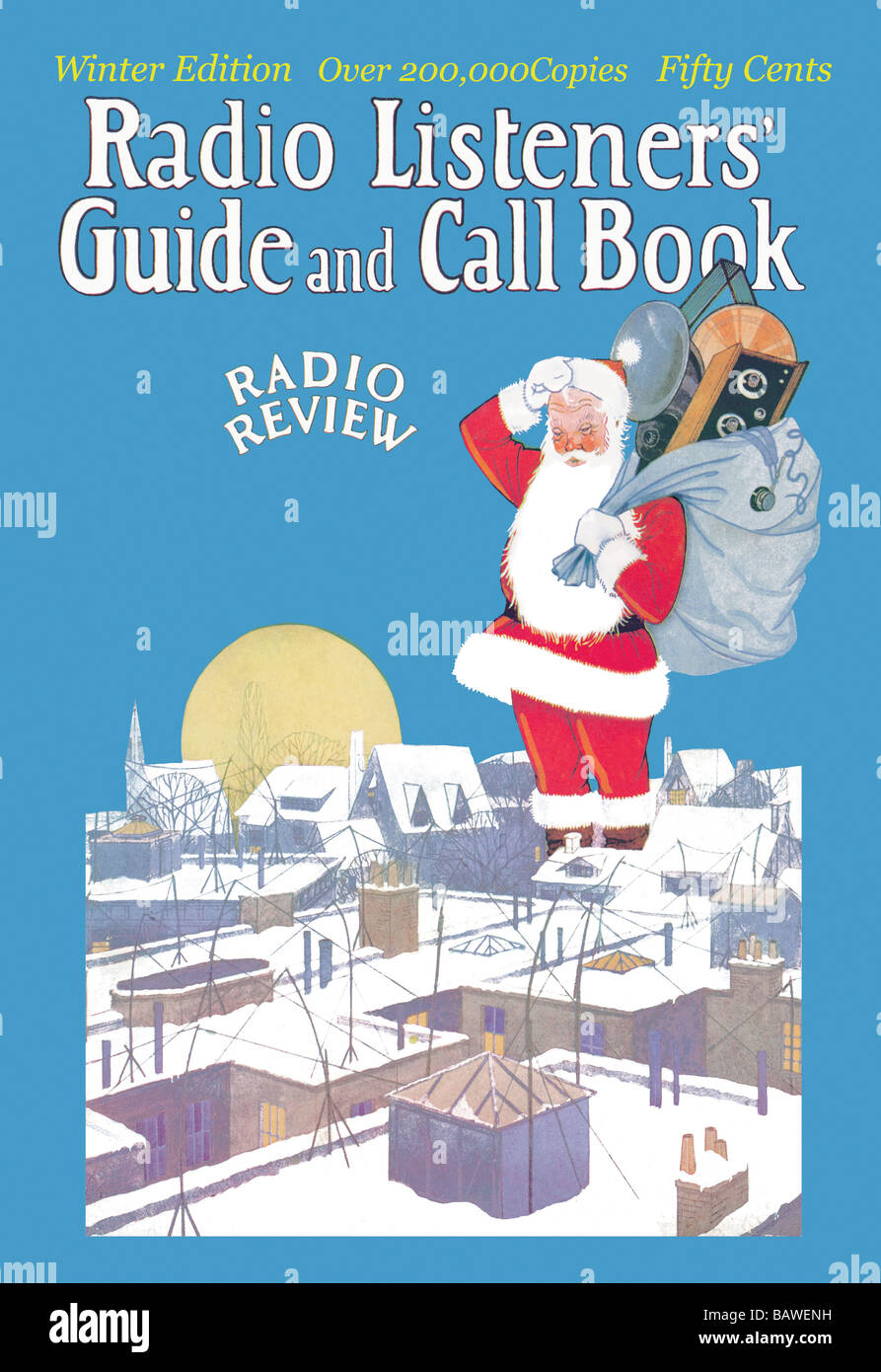 Giant Santa with Radio Components in His Sack Looks over the Town Stock ...